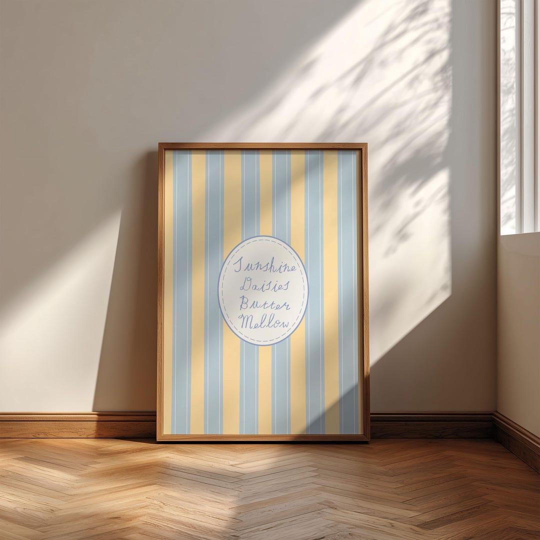 Sunshine Daisies Butter Mellow Art Print | Whimsical Retro Pastel Blue ...