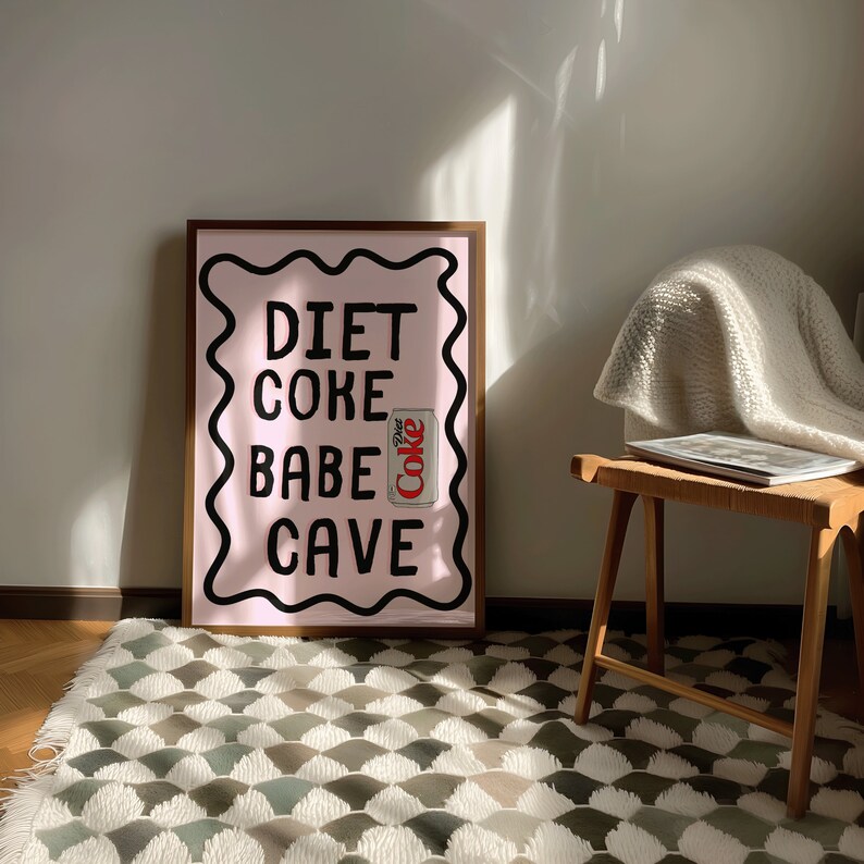 Diet Coke Babe Cave Art Print | Pink Hand Drawn Funky Kitchen Print ...