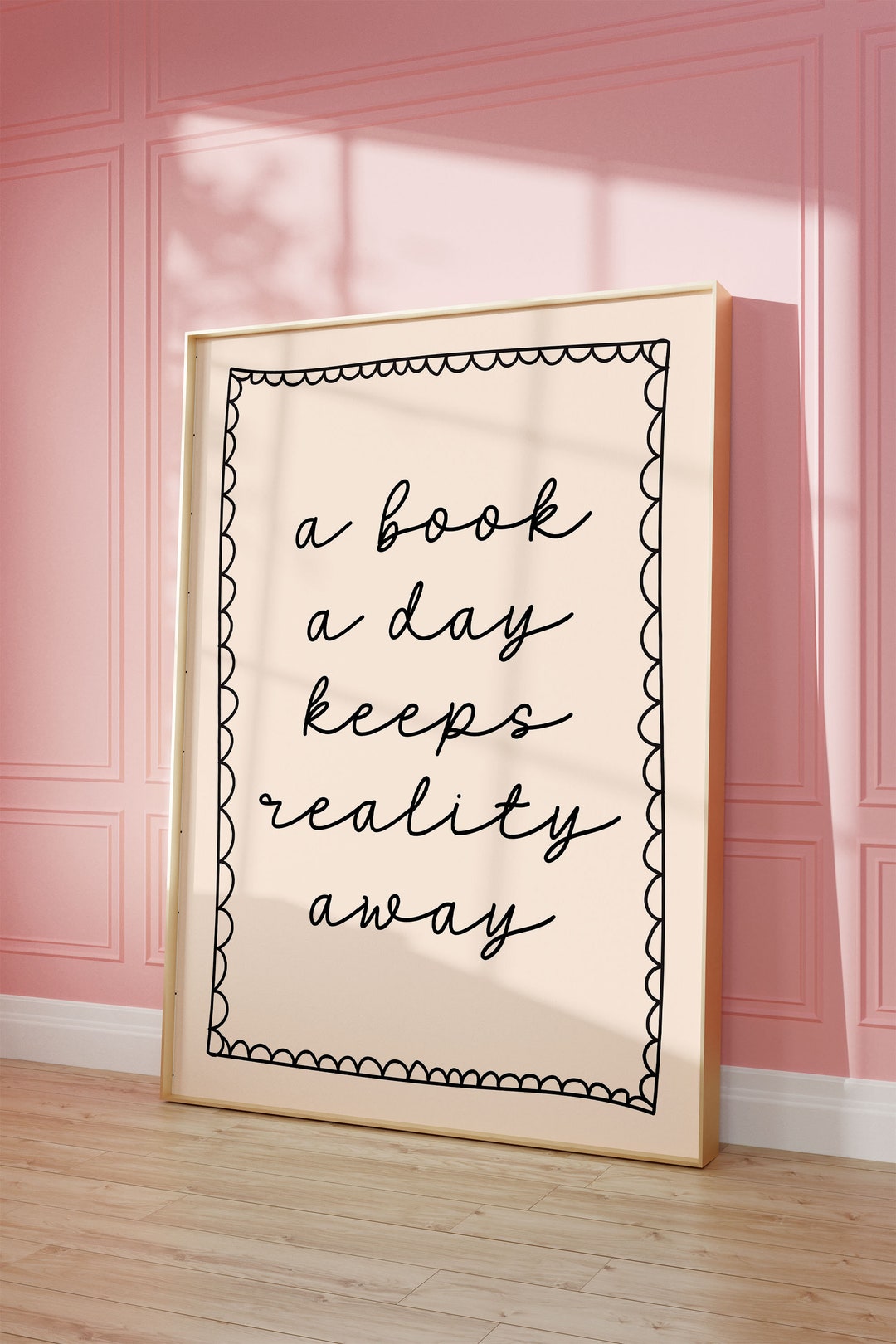 A Book a Day Keeps Reality Away Art Print | Black Hand Drawn Home ...
