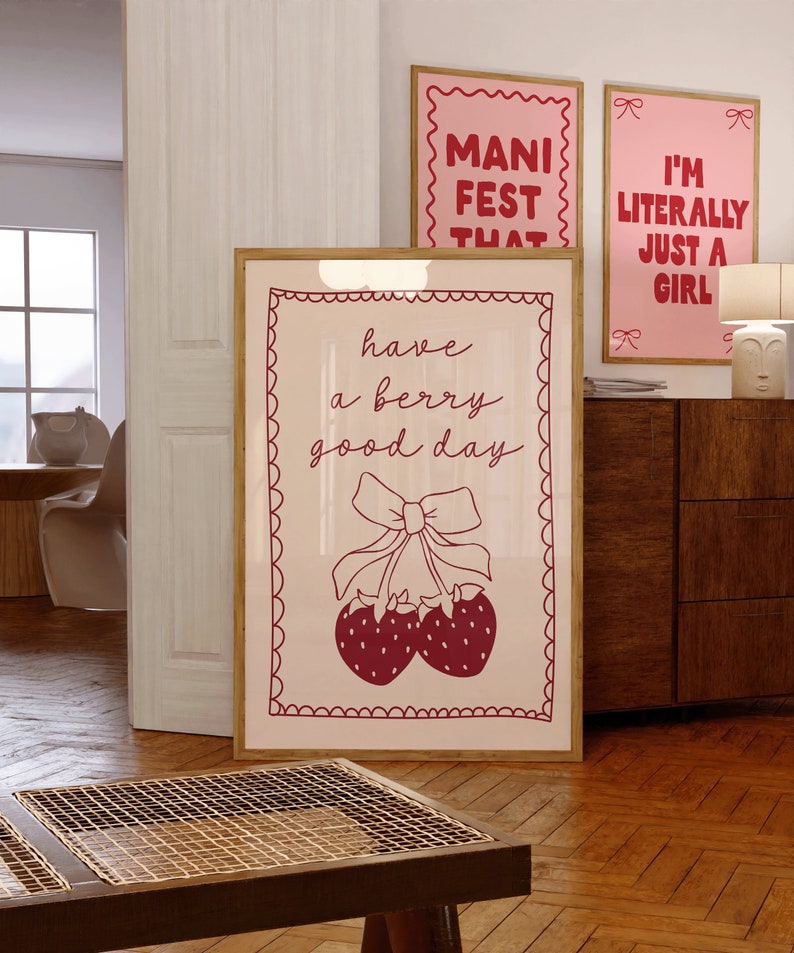 Have a Berry Good Day Art Print Red Hand Drawn Home Poster, Daily ...