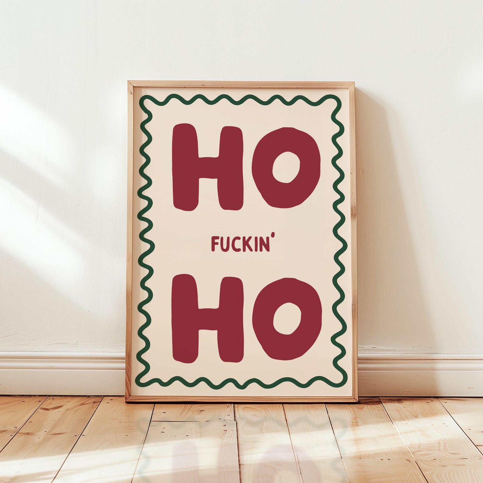 Ho Fuckin' Ho Art Print | Green and Red Retro Art Sweary Santa Wall Art ...
