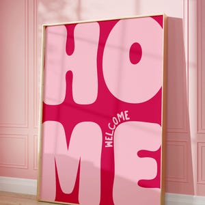 Welcome Home Typography Art Print | Pink Monochrome Decor (digital ...