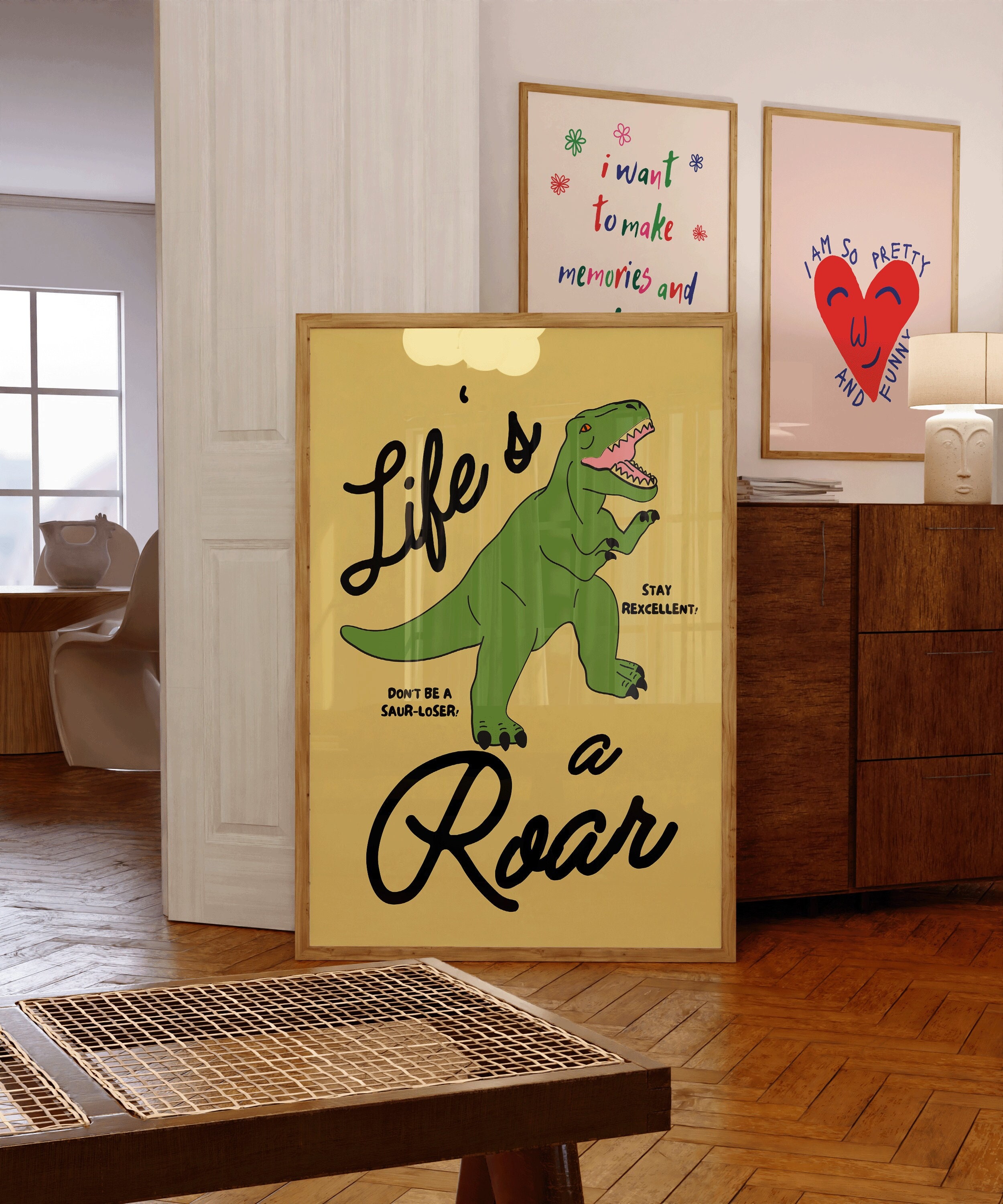 Life's a Roar Print | Funny Dinosaur Puns Wall Art Positive Affirmation ...