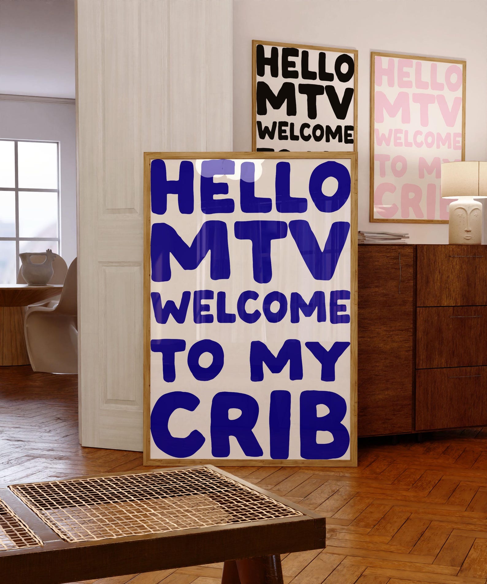 Hello MTV Welcome to My Crib Print | Royal Blue Y2k Retro Typography ...