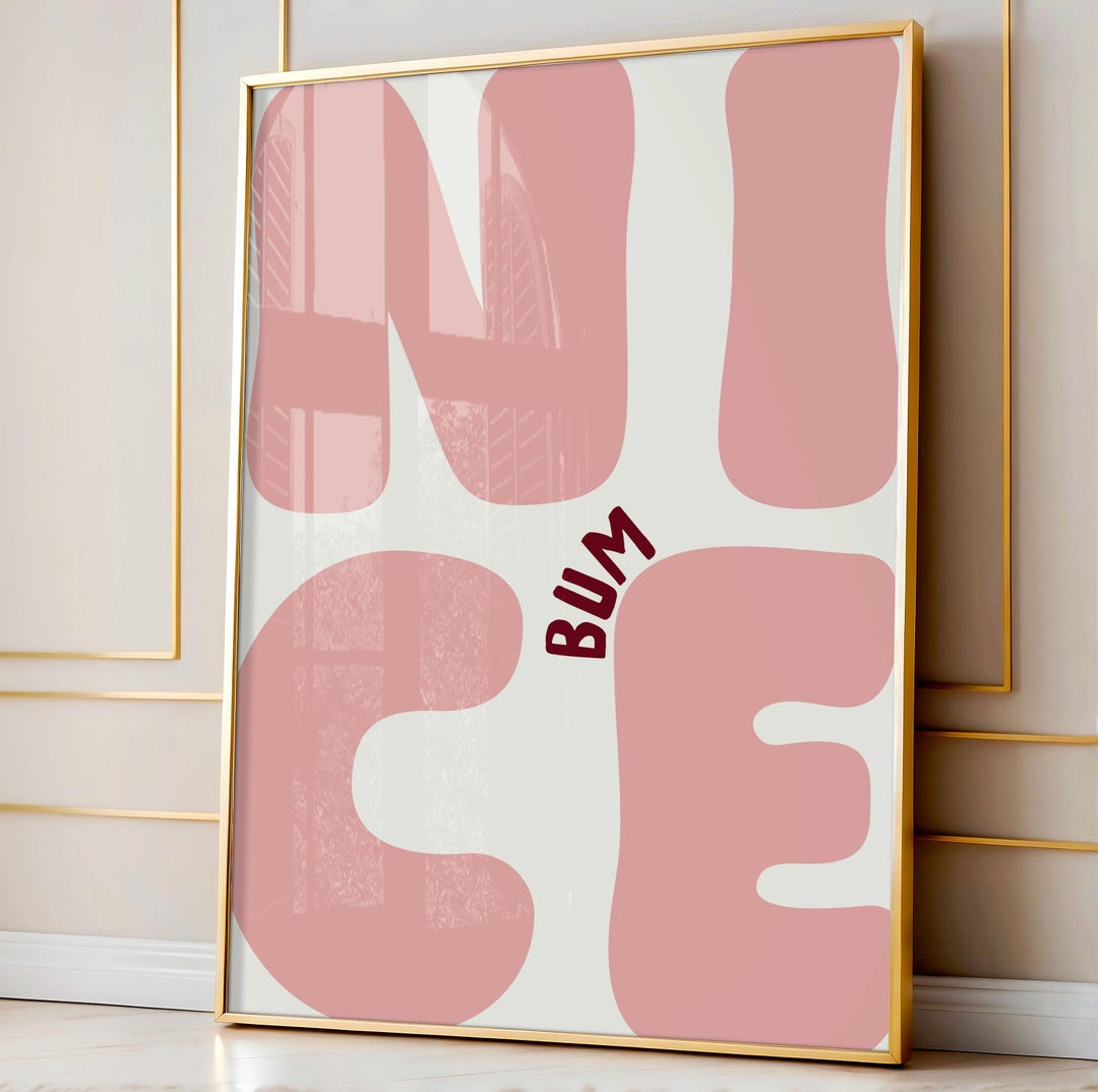 Nice Bum Art Print | Funny Bold Pink and Maroon Neutral Bathroom Print ...