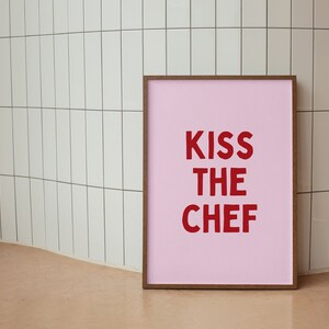 Kiss the Chef Art Print Retro Red Typography Kitchen Print Kitchen ...