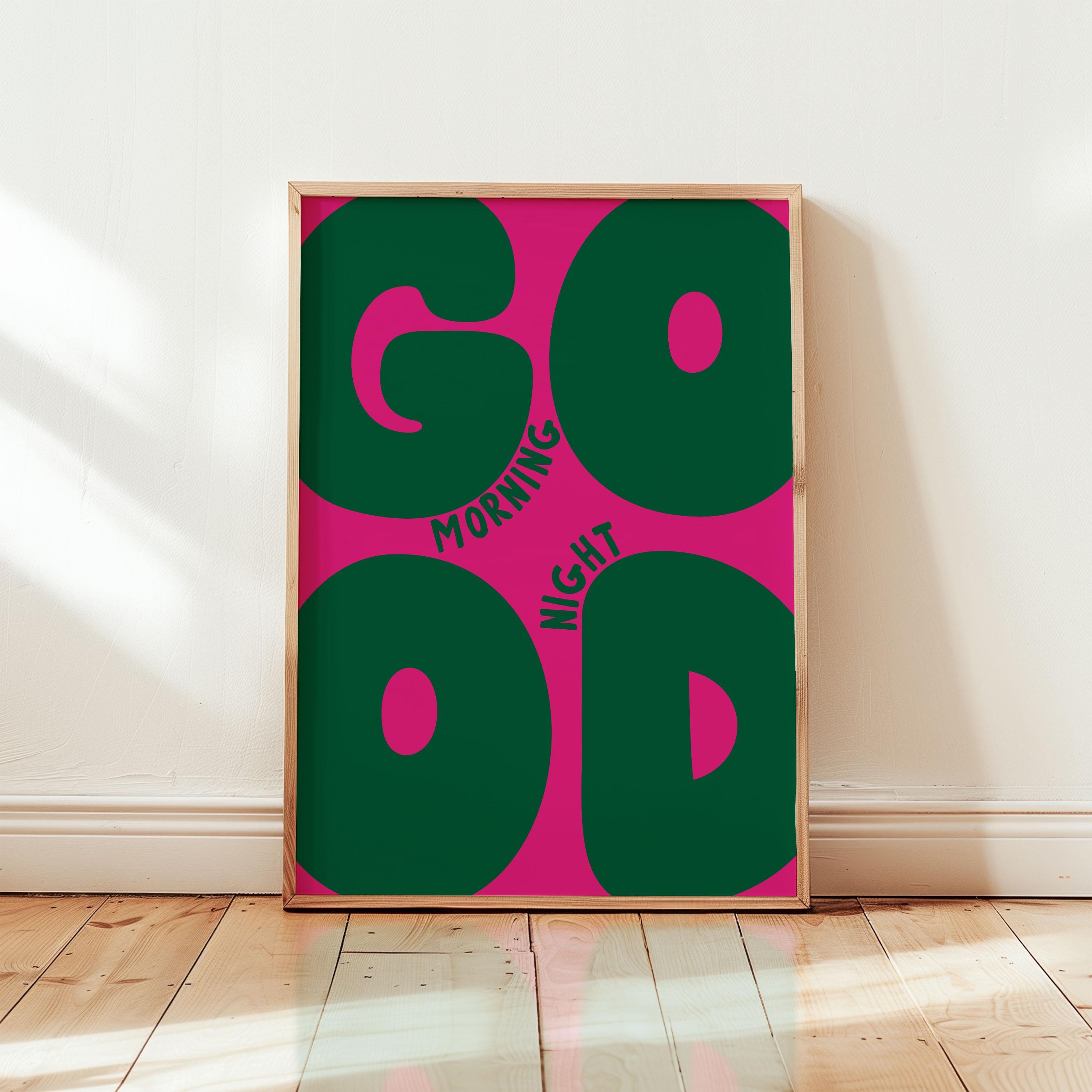 Good Morning/night Print | Bold Green and Hot Pink Poster, Funky Preppy ...