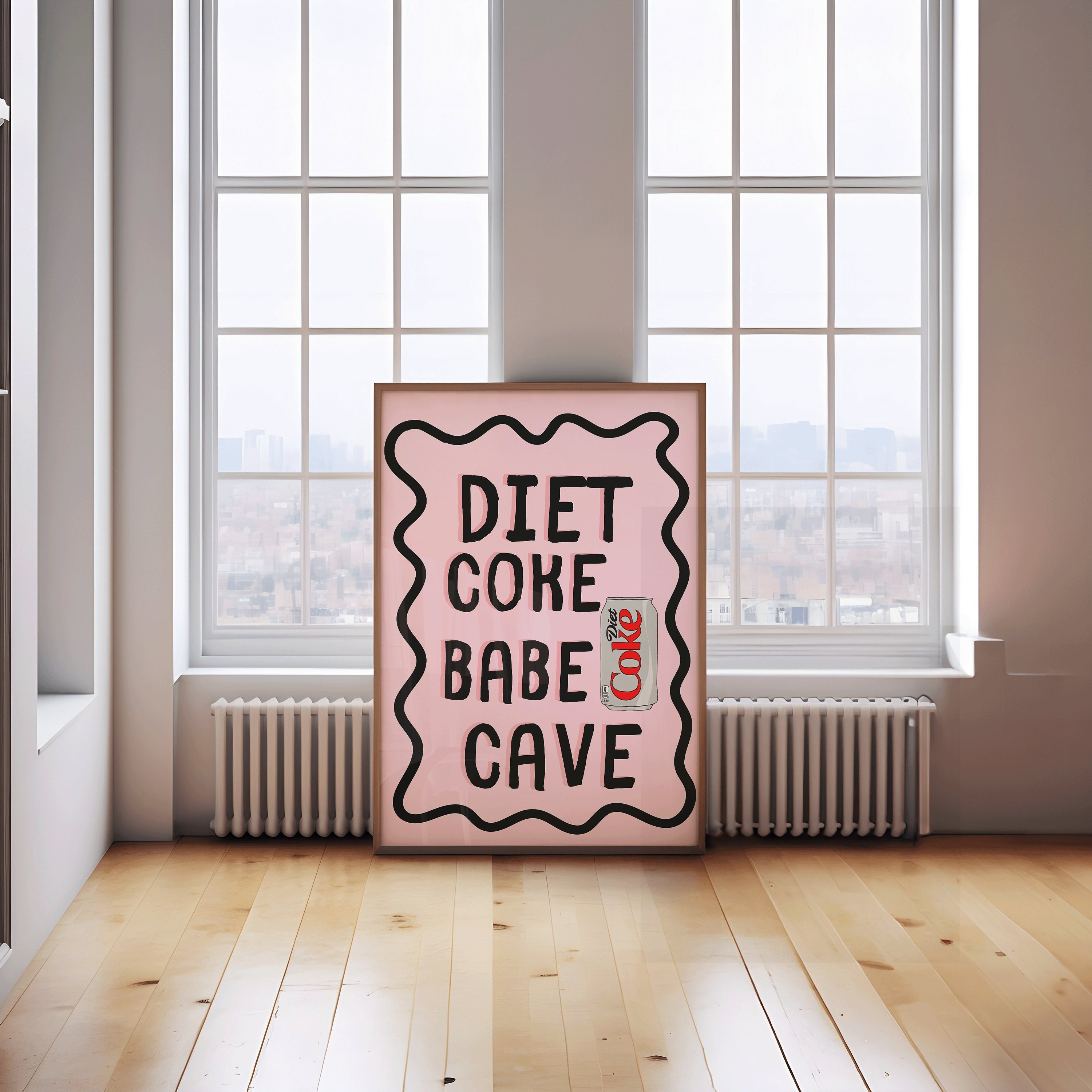 Diet Coke Babe Cave Art Print | Pink Hand Drawn Funky Kitchen Print ...