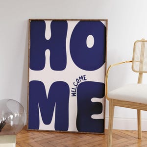 Welcome Home Art Print | Neutral Navy Blue Wall Decor, Entry Way Print ...