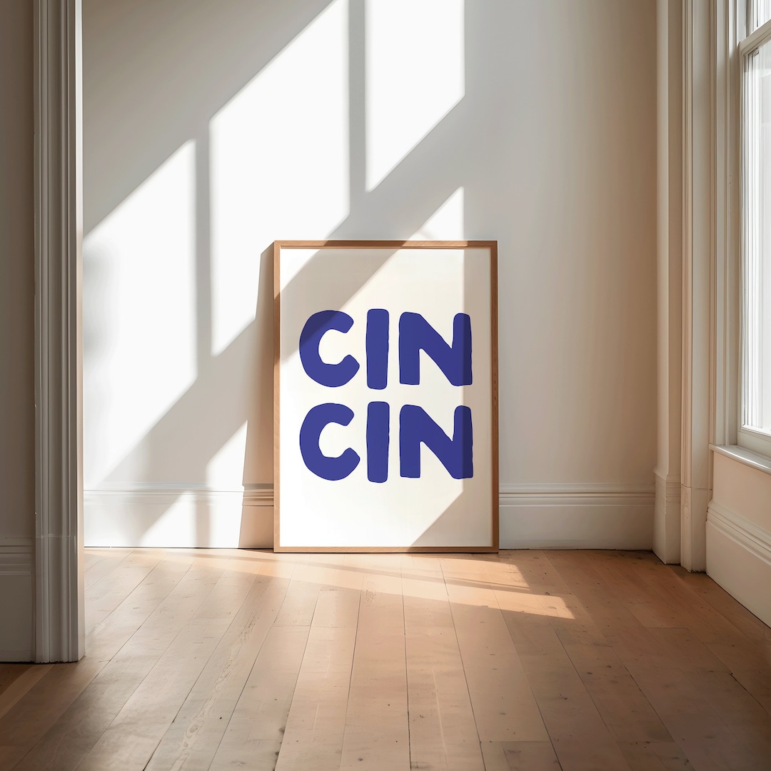 Cin Cin Art Print | Blue and White Poster Funny Bar Cart Poster Bar Cart Print, Bar Cart Wall ...