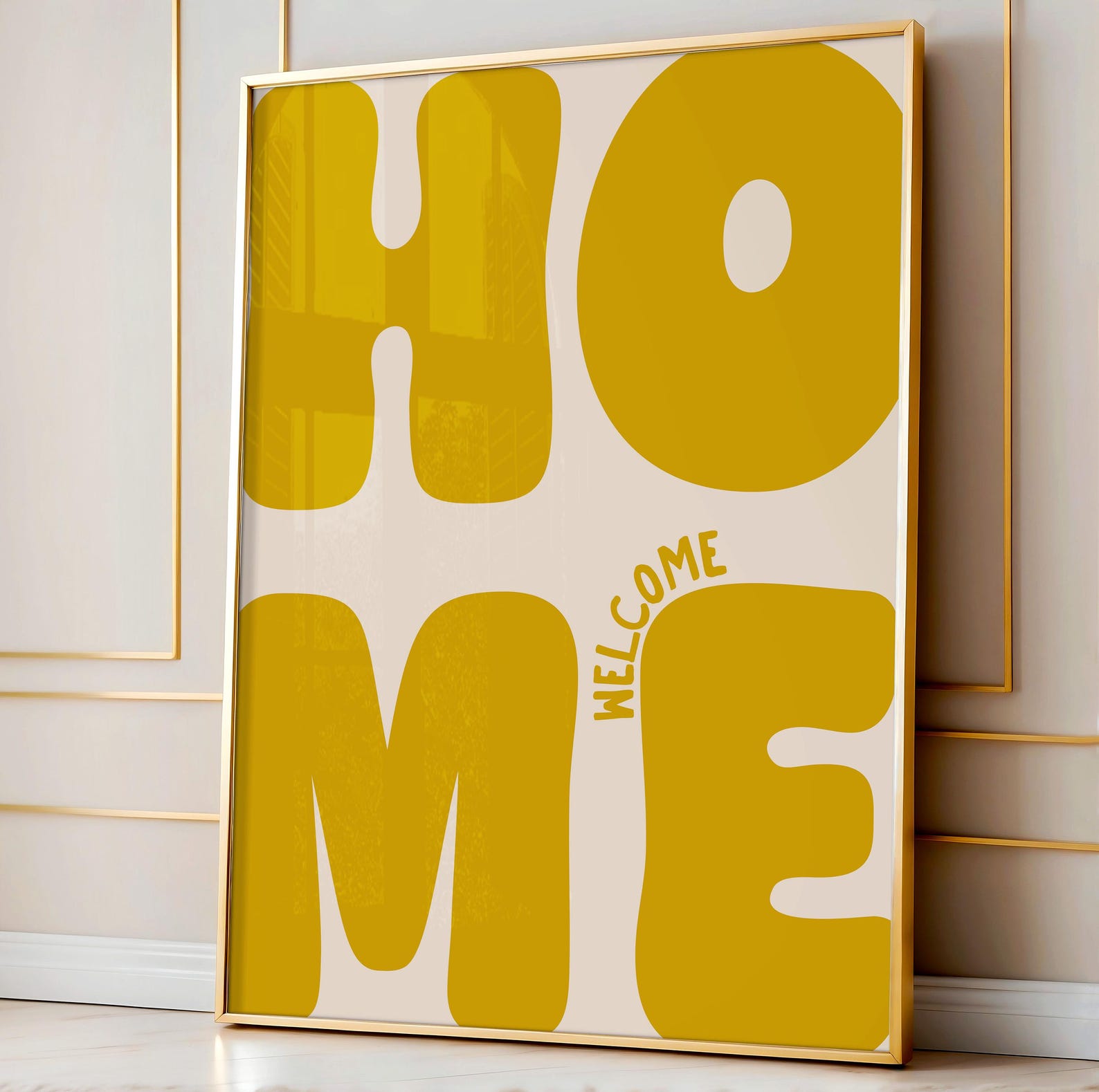 Welcome Home Print | Mustard Yellow Typography Wall Art (digital ...