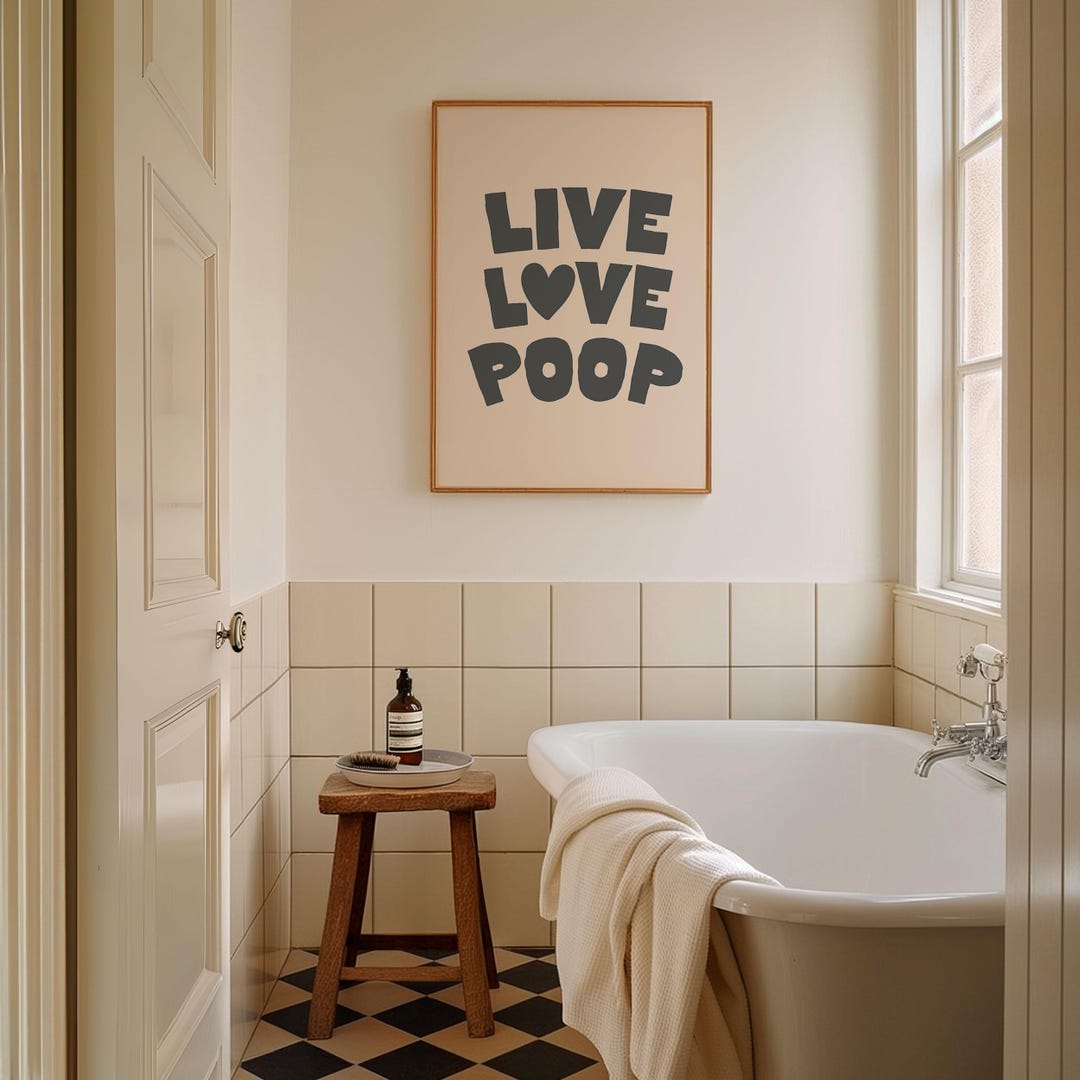 Live Love Poop Art Print | Funny Typography Bathroom Poster, Charcoal ...
