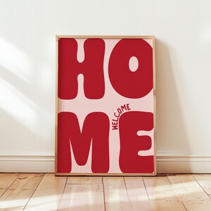 Welcome Home Typography Print | Red & Pink Dorm Decor (digital Download ...