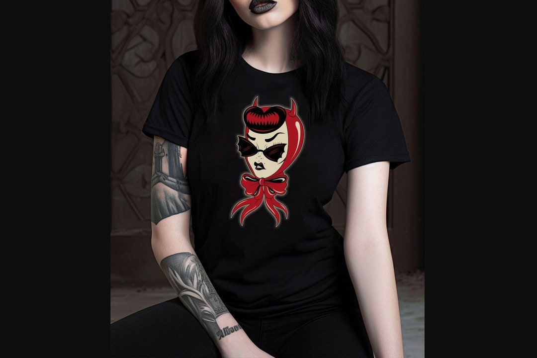 Pin up Devil Girl Womens Shirt Halloween Shirt Goth Shirt Horror Shirt ...