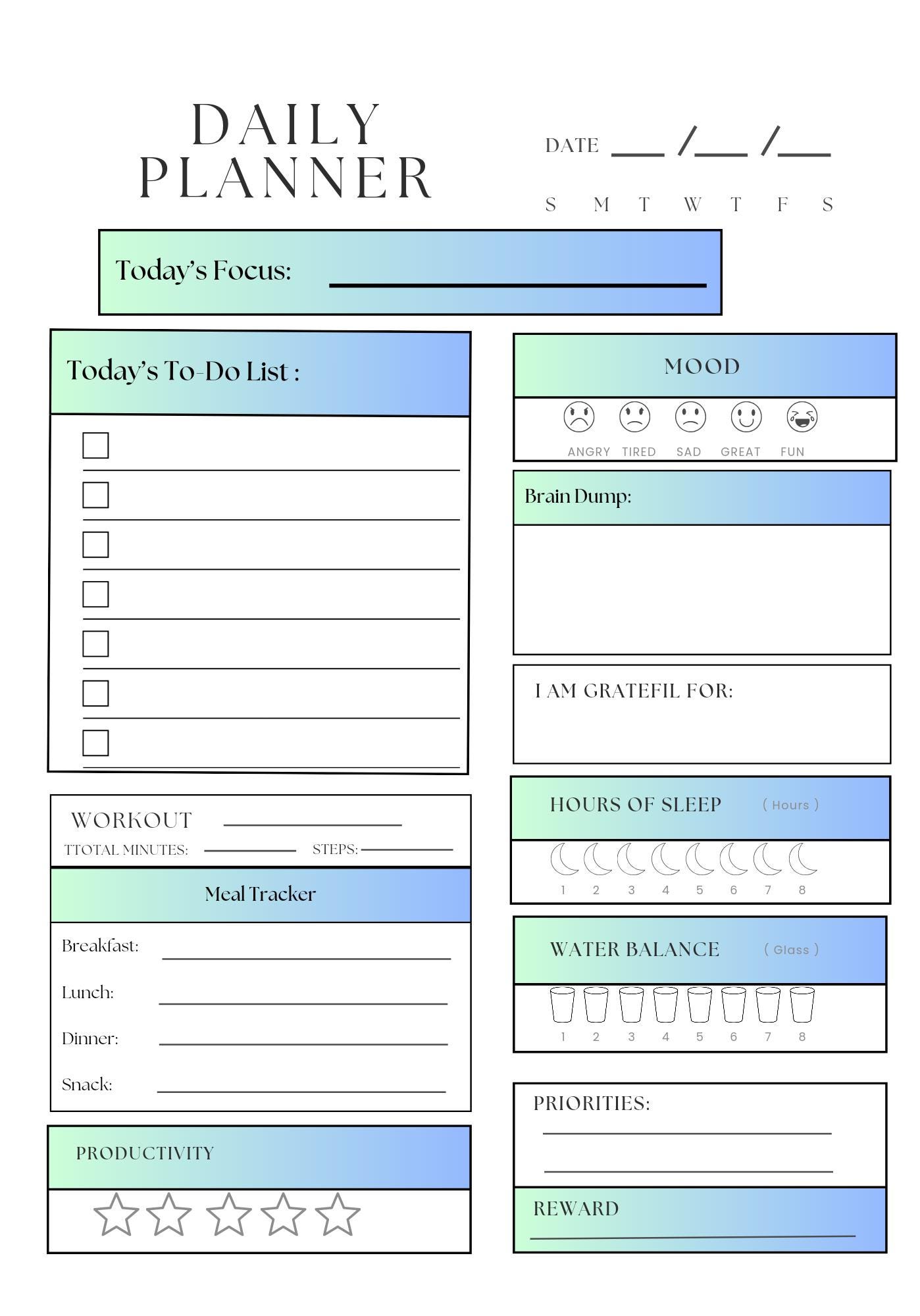 ADHD Daily Planner Printable, Self-care, Digital, Checklist, Daily ...