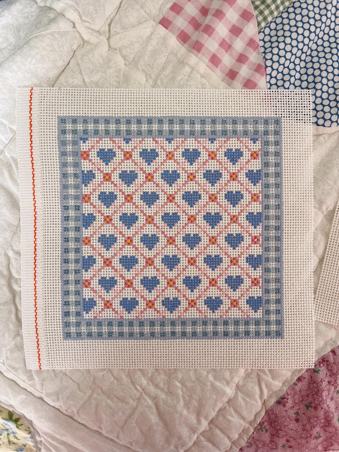 Quilted Heart Block Print Needlepoint Canvas - Etsy