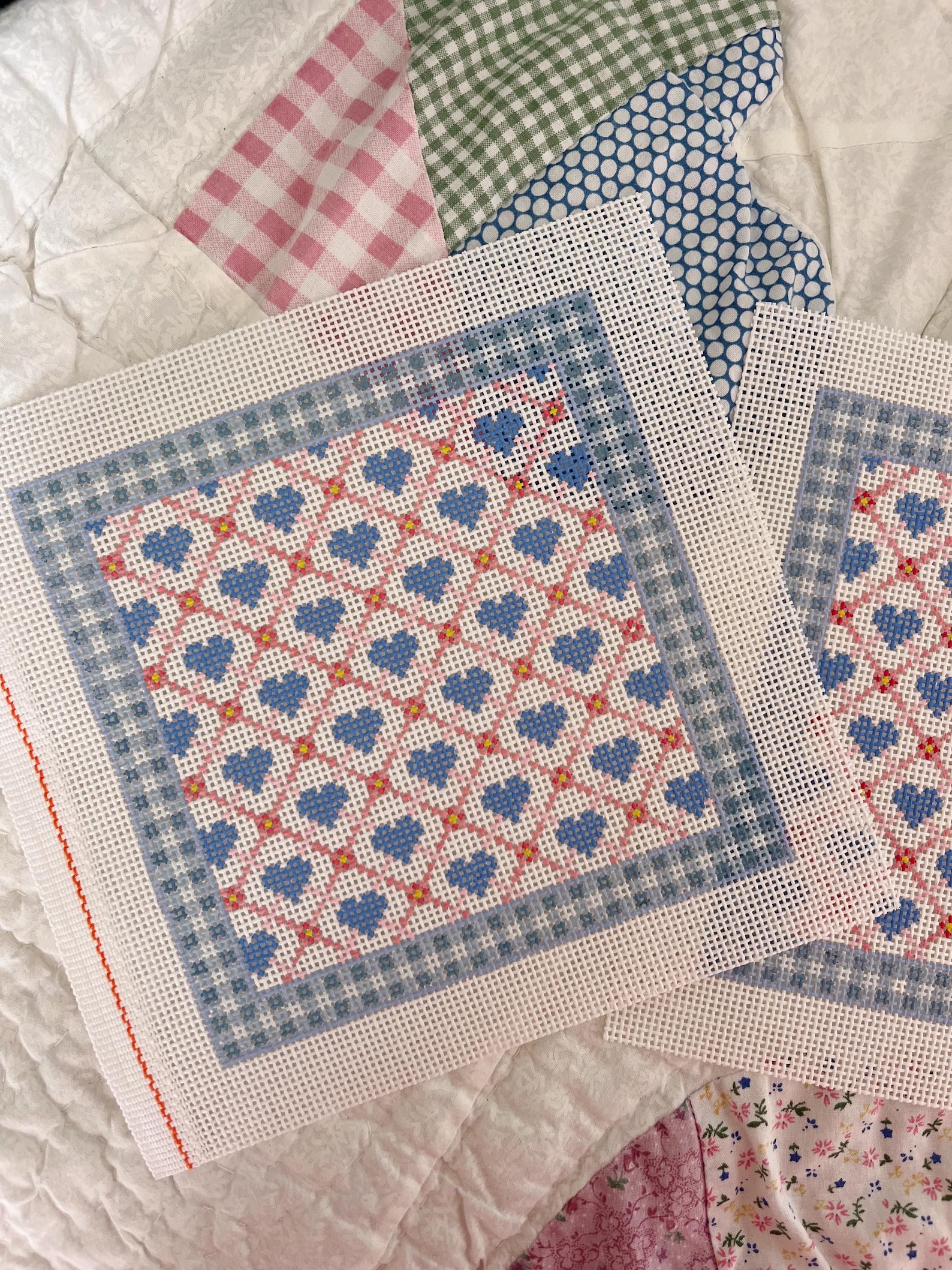 Quilted Heart Block Print Needlepoint Canvas - Etsy
