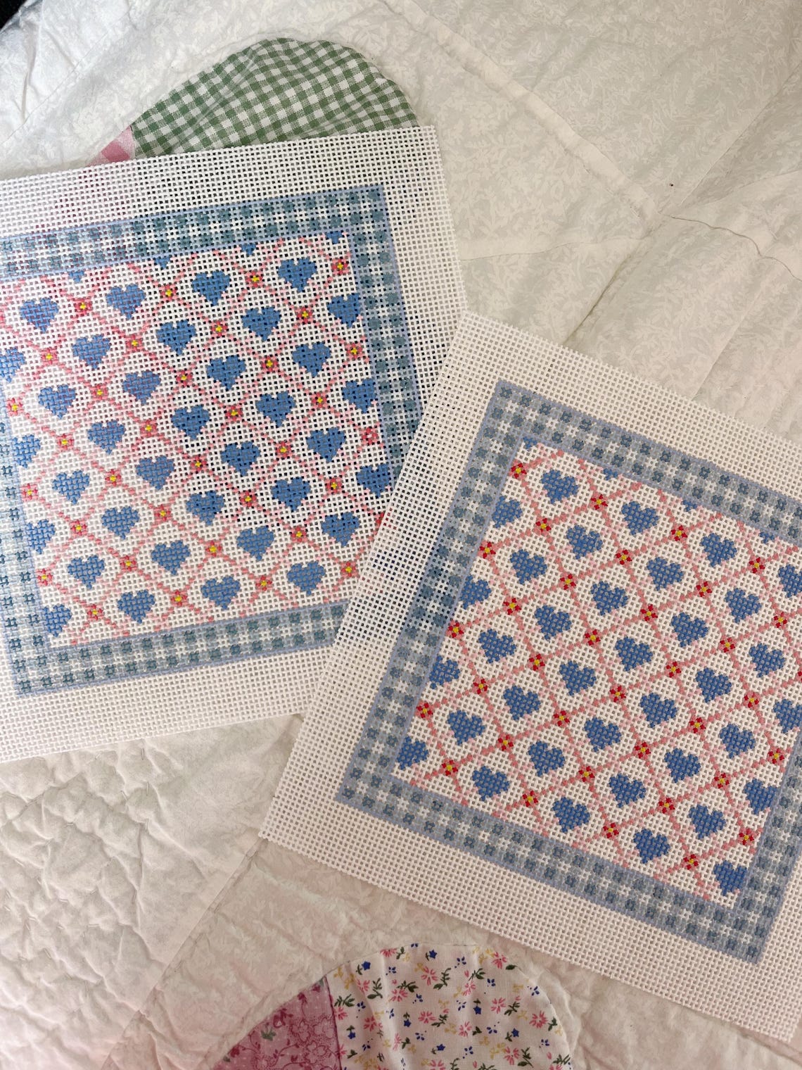 Quilted Heart Block Print Needlepoint Canvas - Etsy