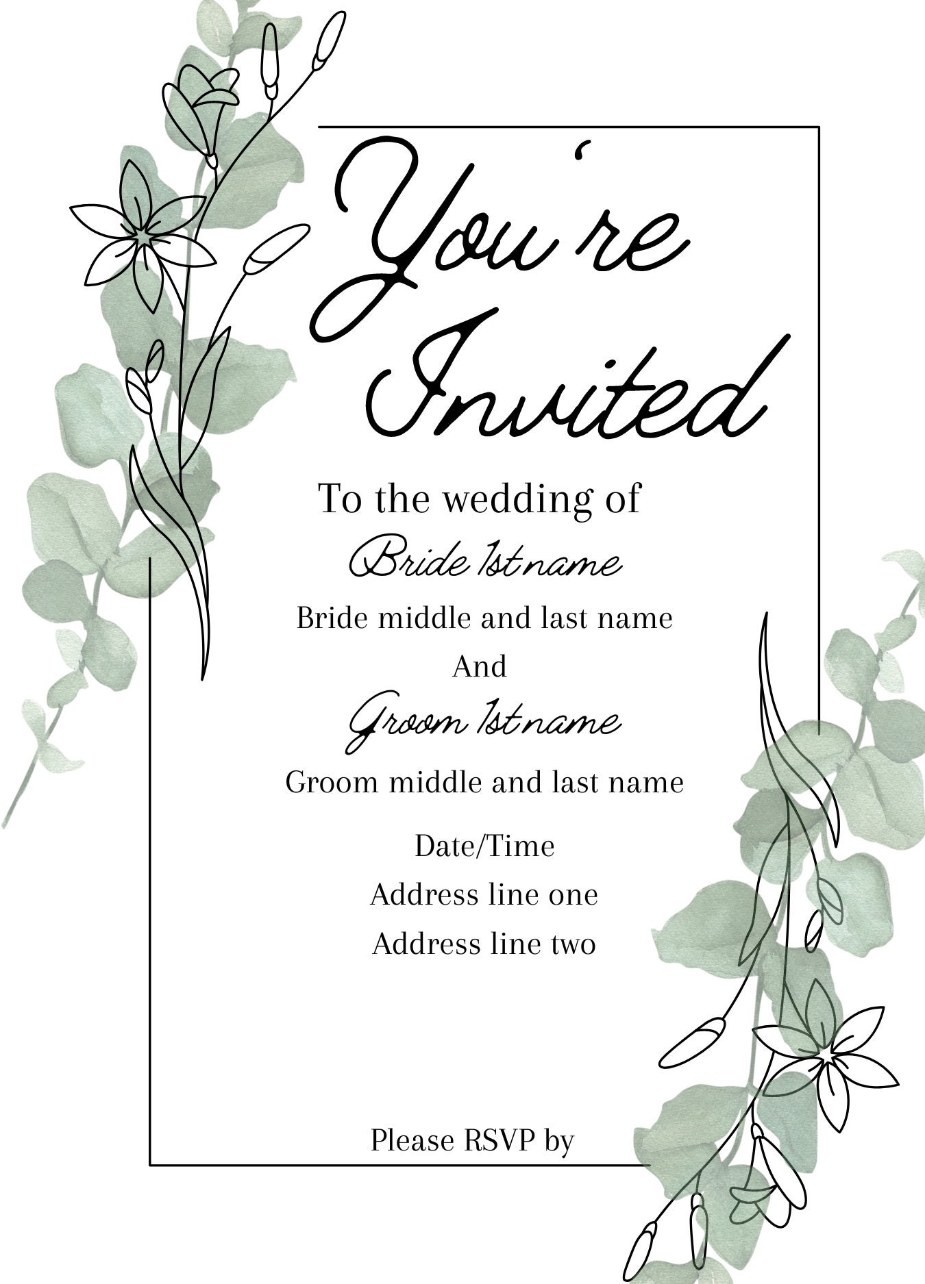 Wedding Invitation Script Font, Printable Wedding Invites Template ...