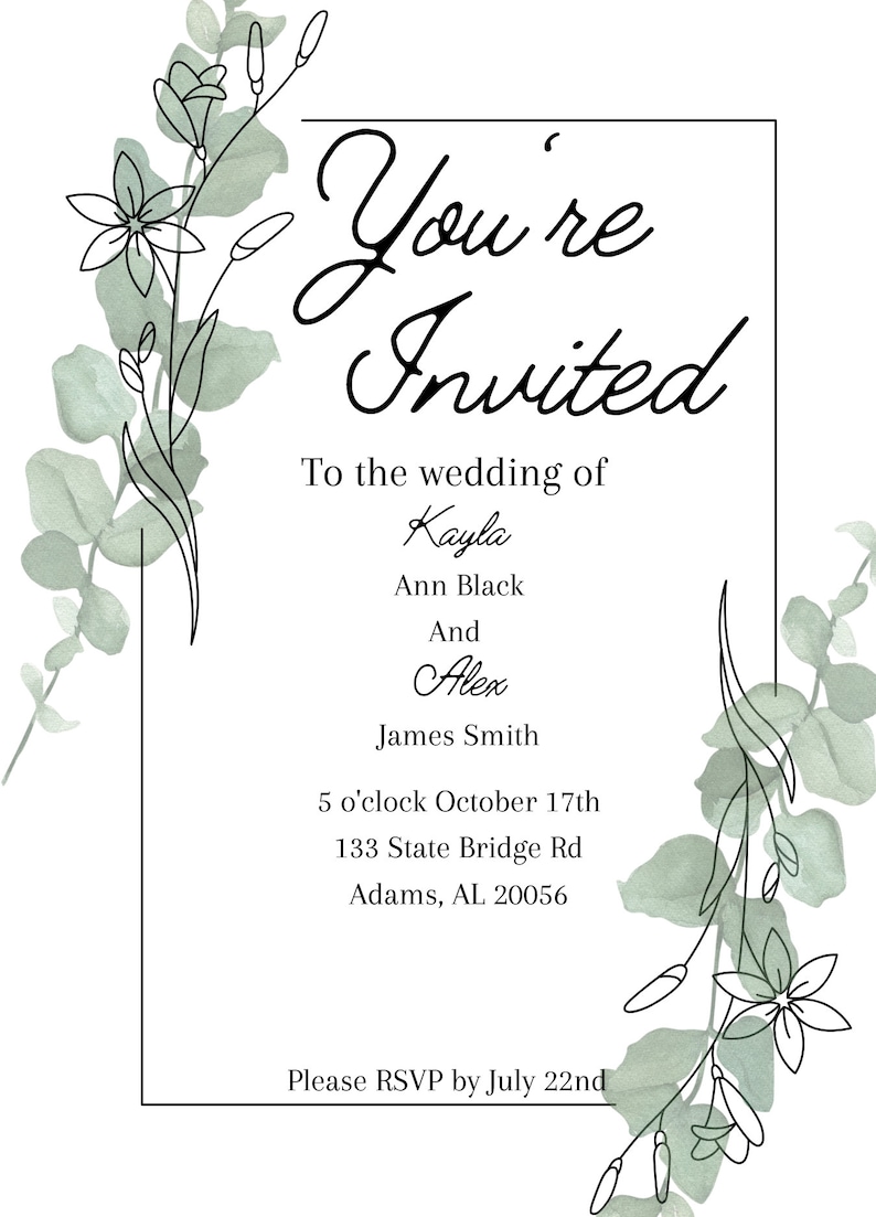 Wedding Invitation Script Font, Printable Wedding Invites Template ...