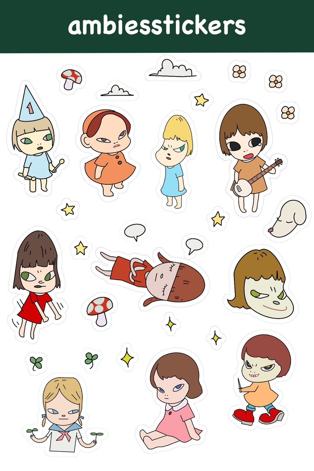 YOSHITOMO NARA GIRLS Sticker Pack Cute Notebook Stickers - Etsy