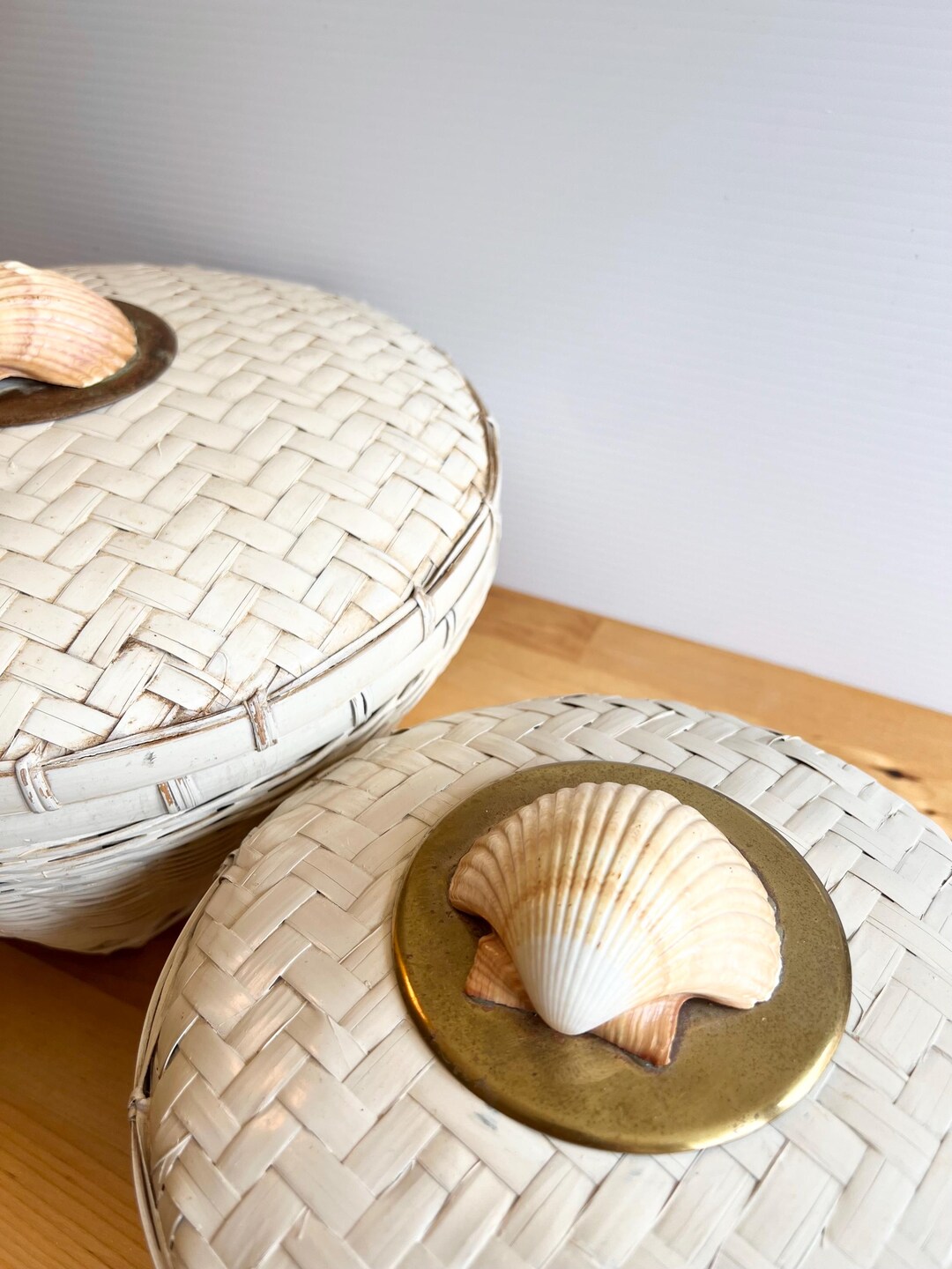 Vintage Woven Wicker and Brass Nesting Sea Shell Baskets - Etsy