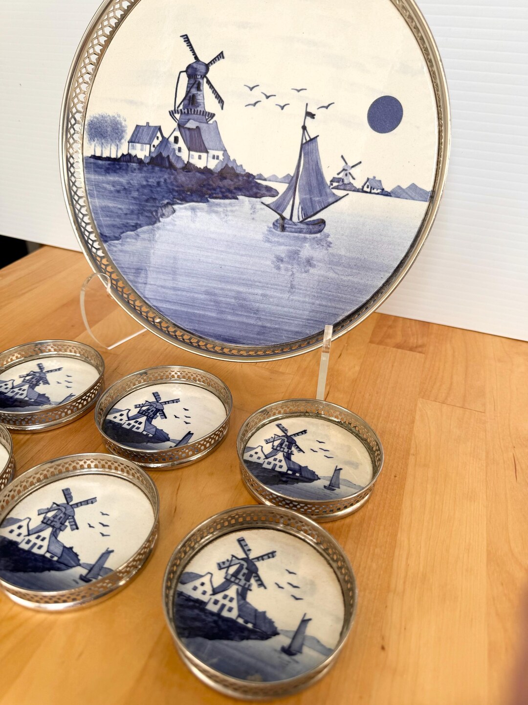 Delft Holland- German Hand-painted Tile Tray & Coaster Set - Etsy