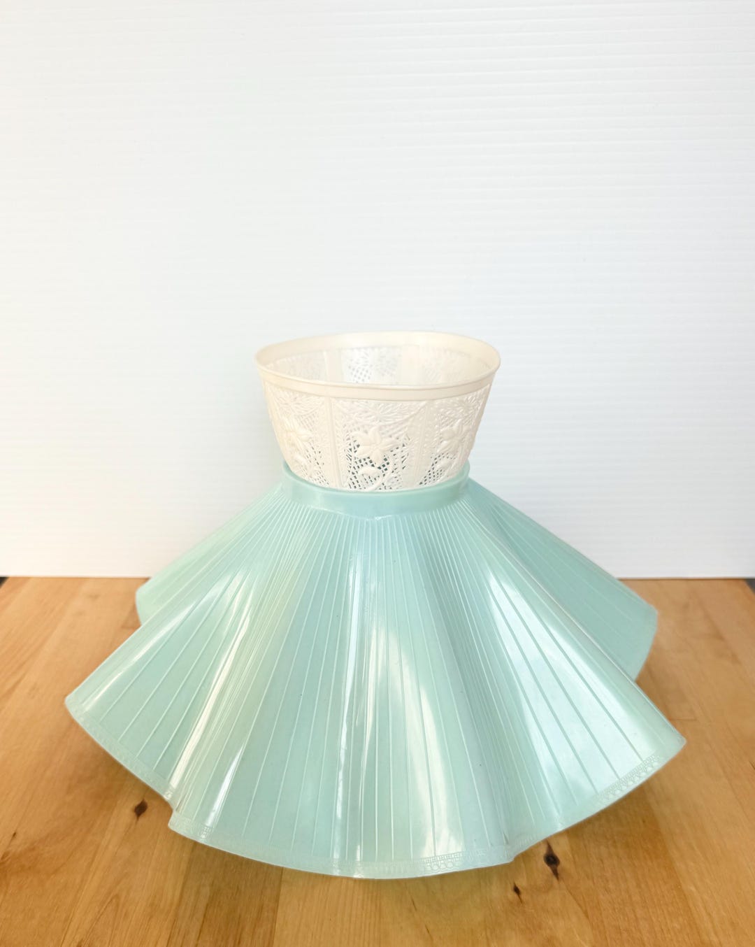 Vintage Lamp Shade, Ruffle, White, Hard Plastic - Turquoise & Ivory ...