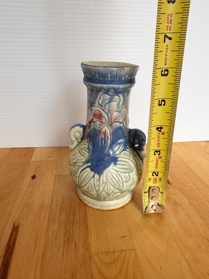 VINTAGE Japan Art Deco Pottery Ceramic Pastel Drip Glaze 2 Handled 6 ...