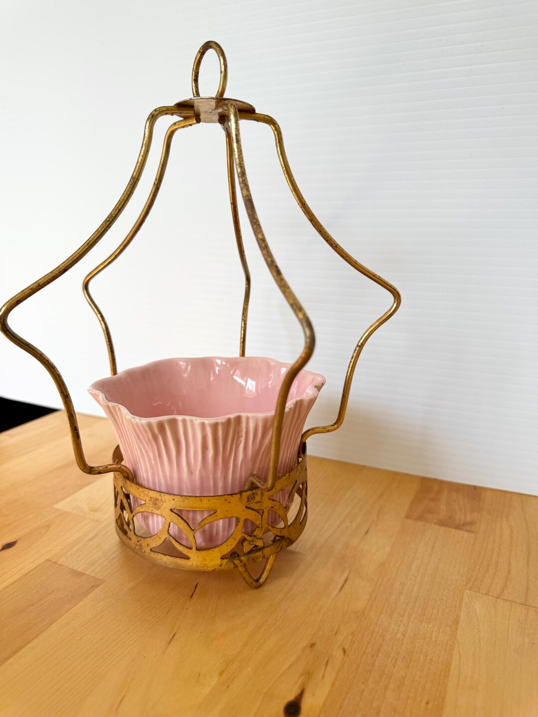 Vintage Pink Miramar Planter With Goldtone Hanging Basket - Etsy