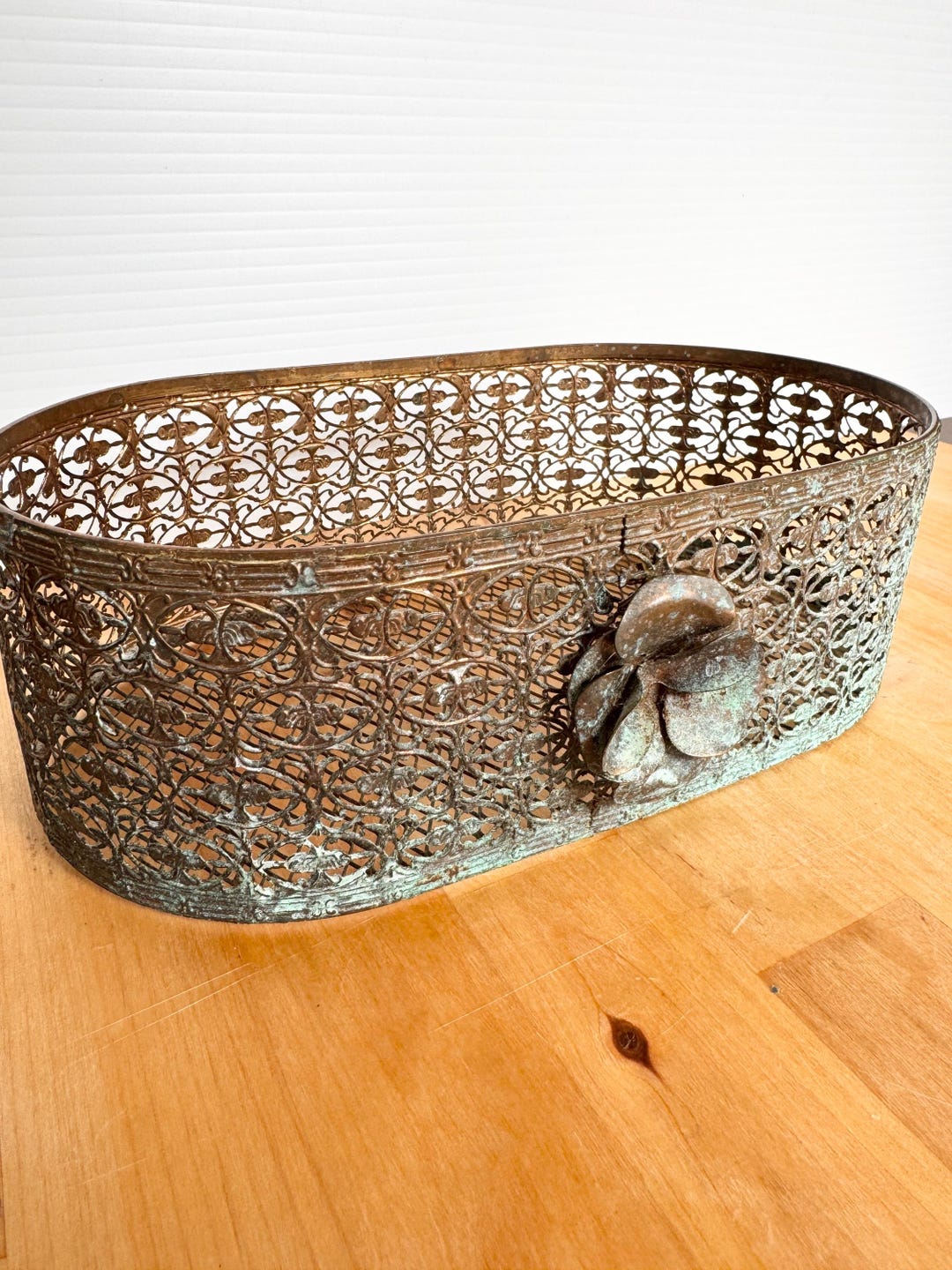 Vintage Gold/ Copper Floral Metal Filigree Basket - Etsy