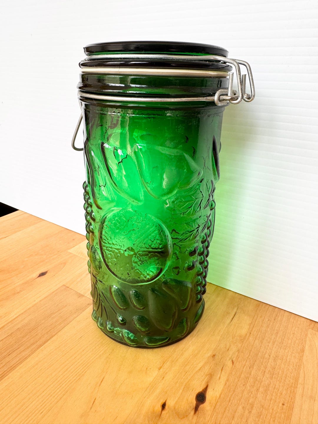 Vintage Emerald Green Raised Fruit Design Glass Canister Jar - Etsy