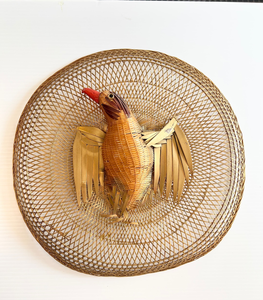 Vintage Rattan Wicker Bird Wall Hanging - Etsy