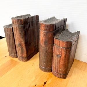 Vintage Book Carved Wood Bookends - Etsy