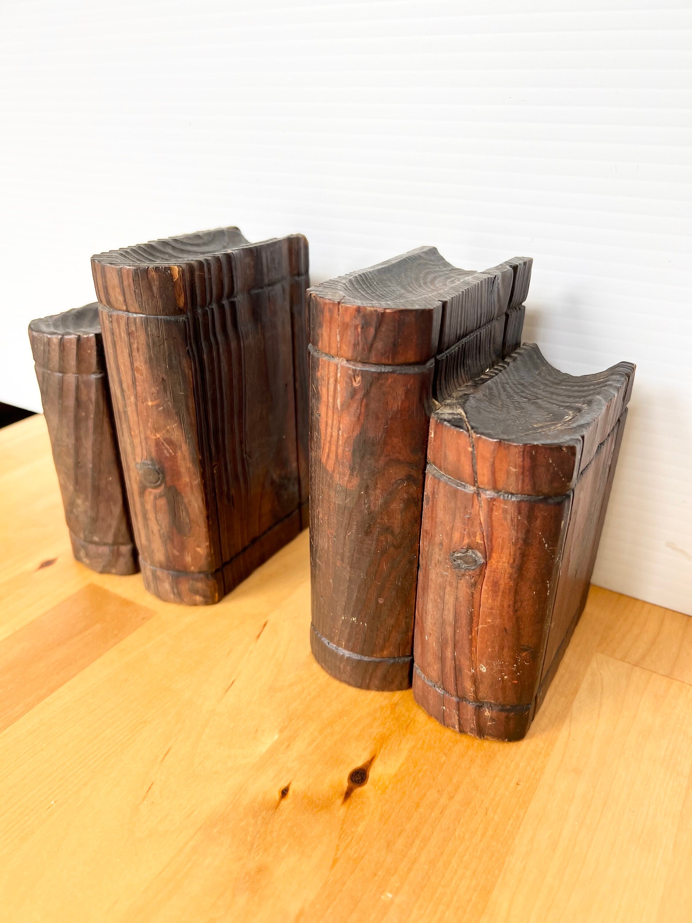 Vintage Book Carved Wood Bookends - Etsy