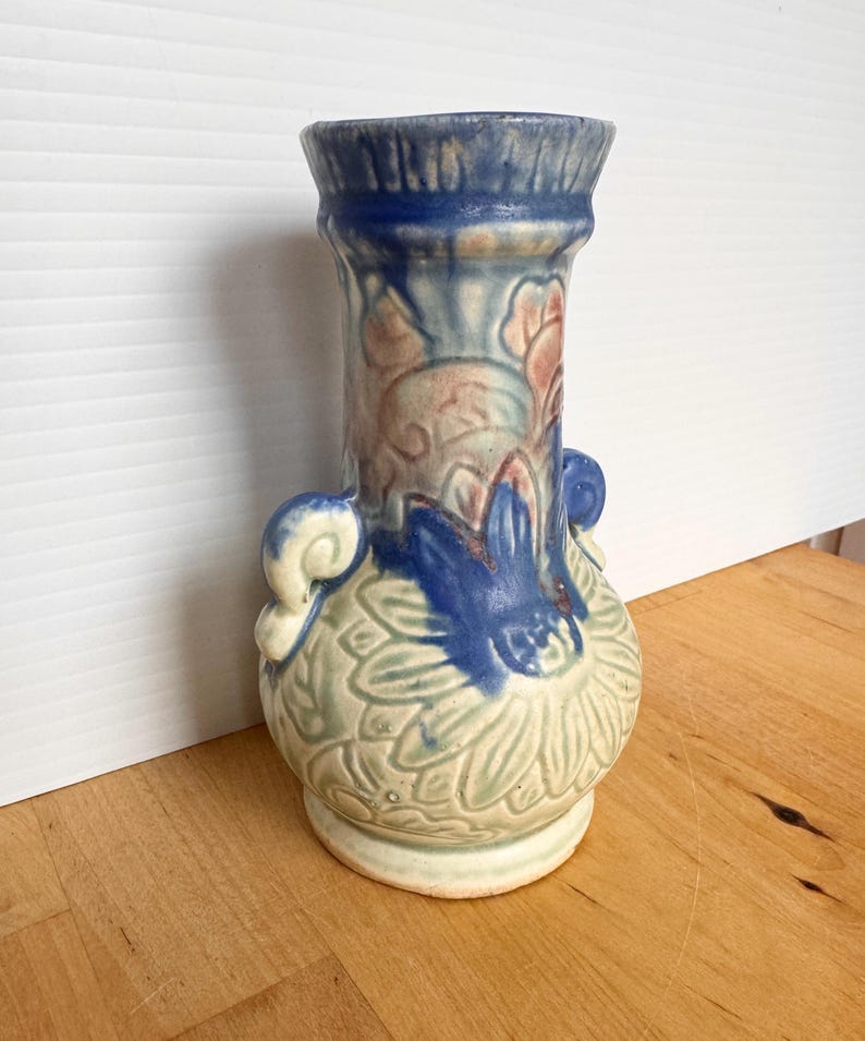 VINTAGE Japan Art Deco Pottery Ceramic Pastel Drip Glaze 2 Handled 6 ...