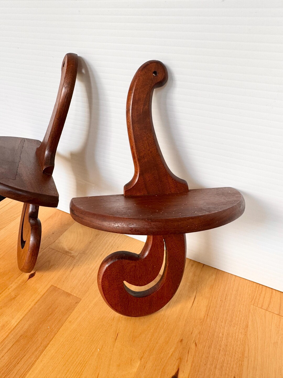 Vintage Set of 2 Wooden Scroll Shelves - Etsy