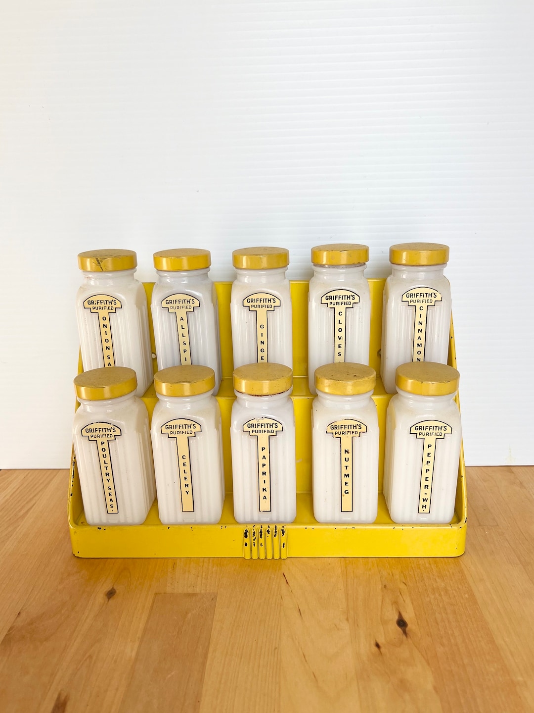 Vintage Griffith Milk Glass Spice Rack With Ten Jars - Etsy