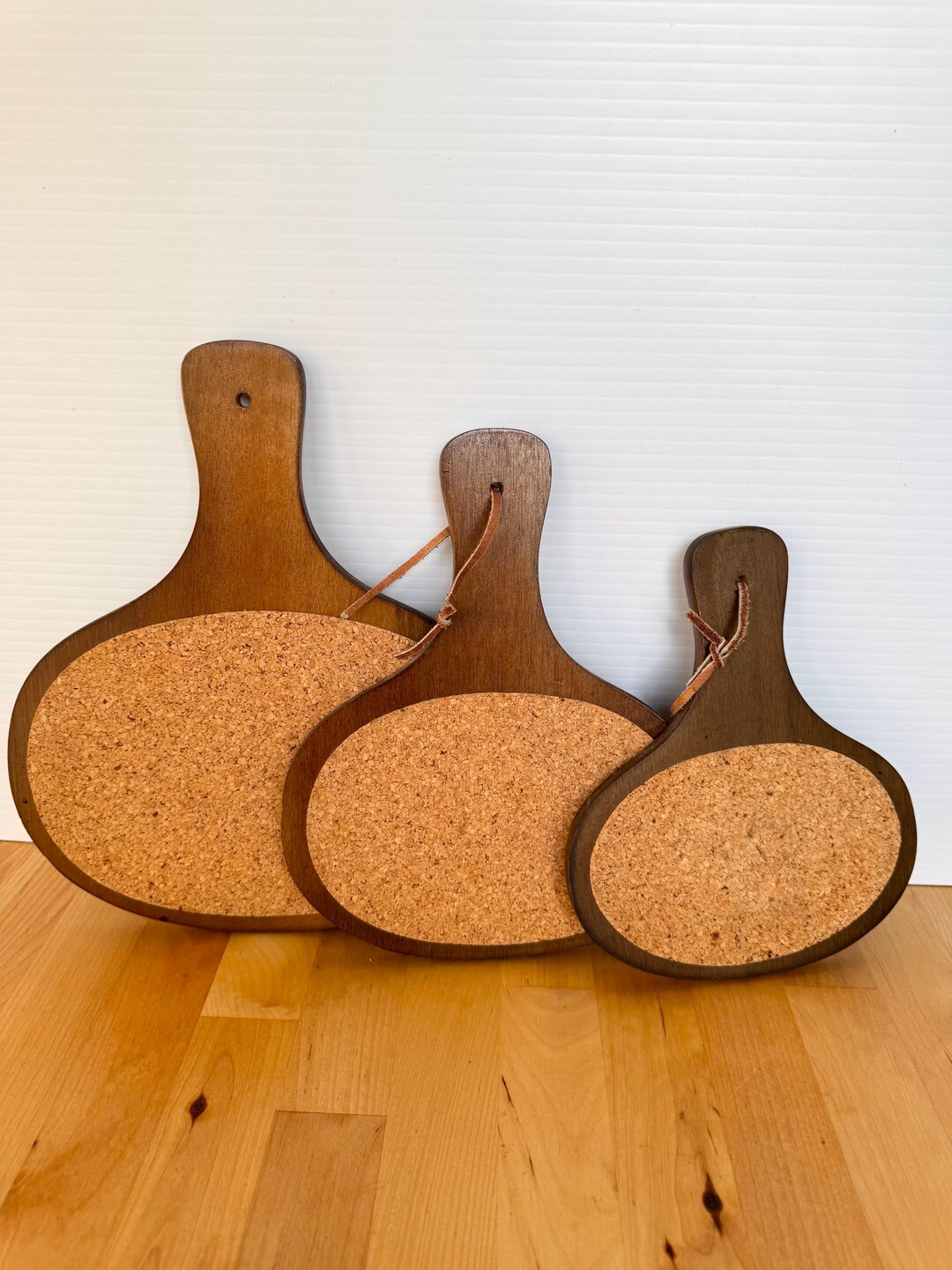 Mid Century Set of 3 Wooden Cork Paddle Style Trivets - Etsy