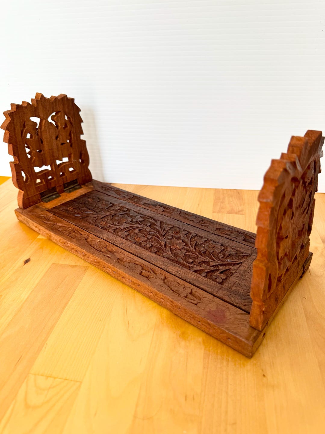 Vintage Carved Wood Sliding Book Shelf, Bookends - Etsy
