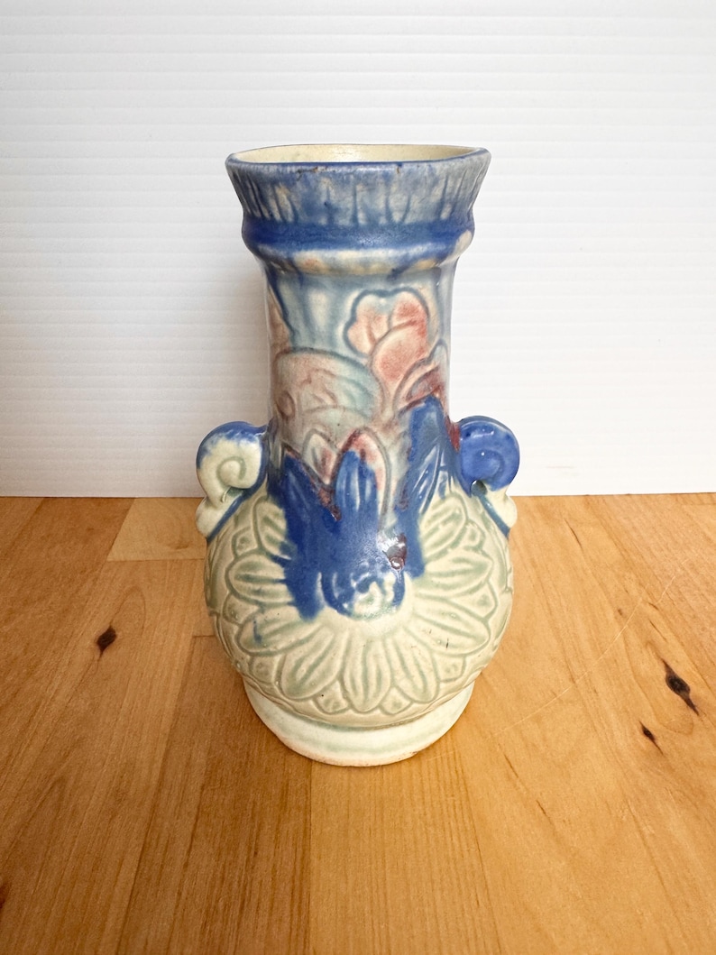 VINTAGE Japan Art Deco Pottery Ceramic Pastel Drip Glaze 2 Handled 6 ...
