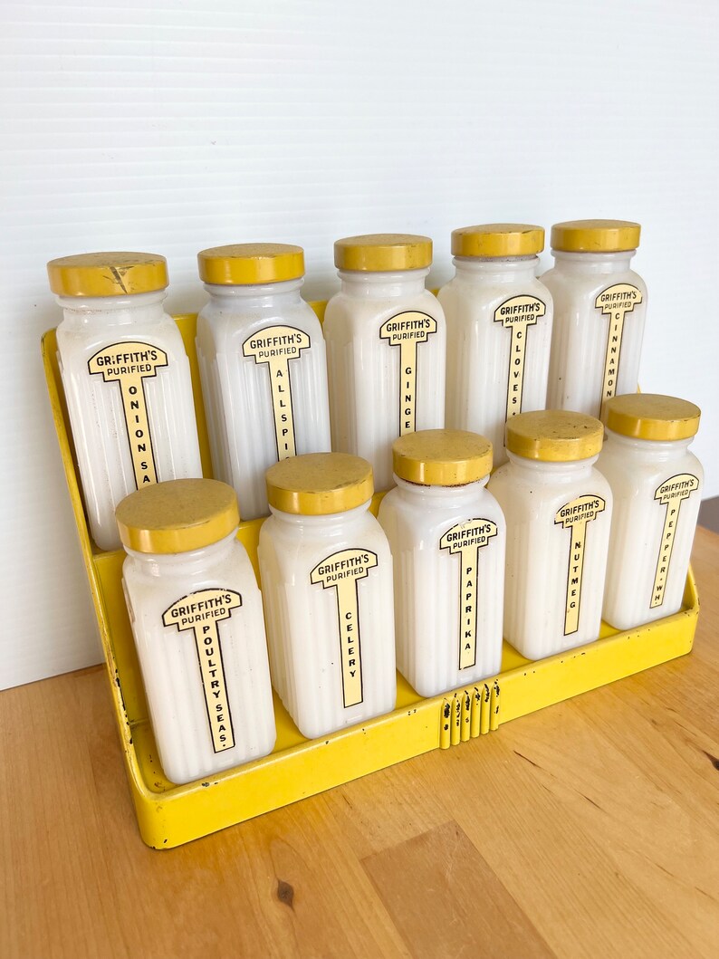 Vintage Griffith Milk Glass Spice Rack With Ten Jars - Etsy