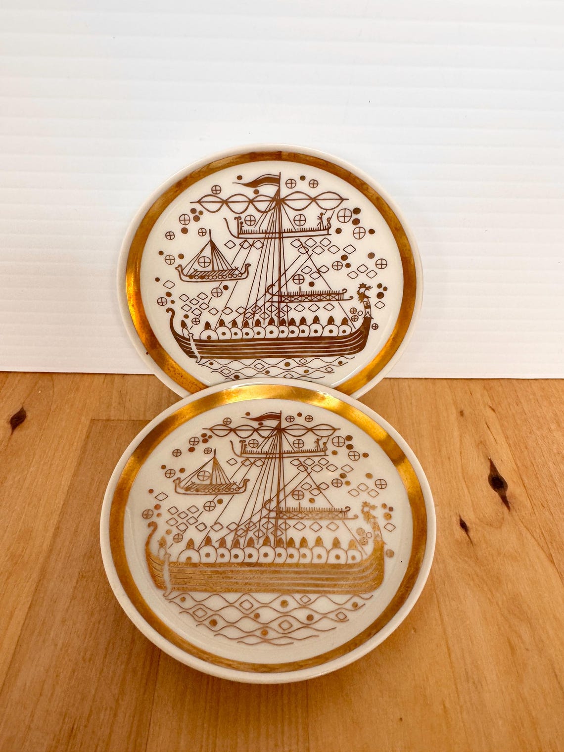 Vintage Porsgrund Gold Viking Ship Coaster Plates Set of 2 - Etsy