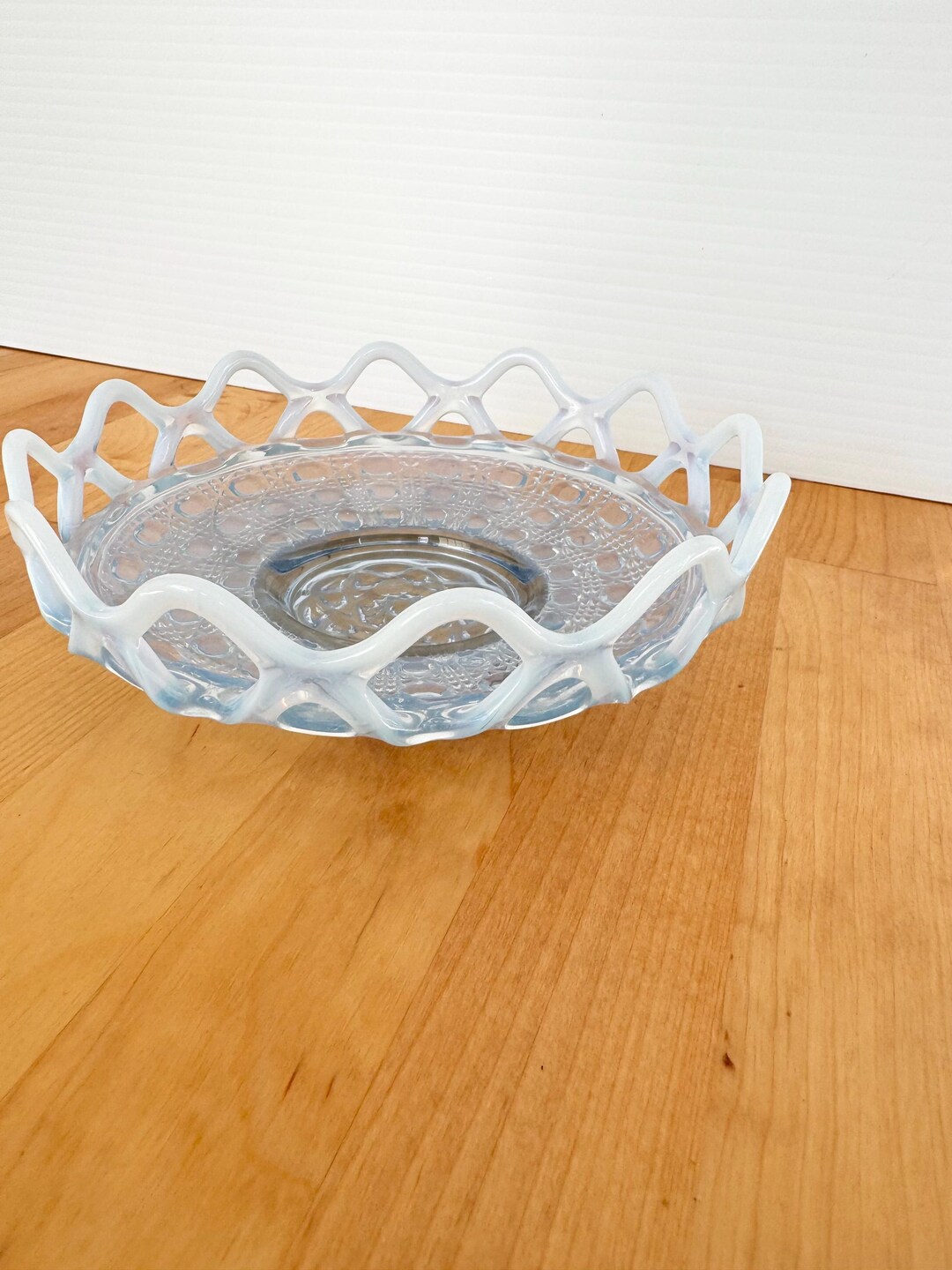 Imperial Katy Blue Opalescent Lace Edge Glass Bowl Sugar Cane Pattern ...