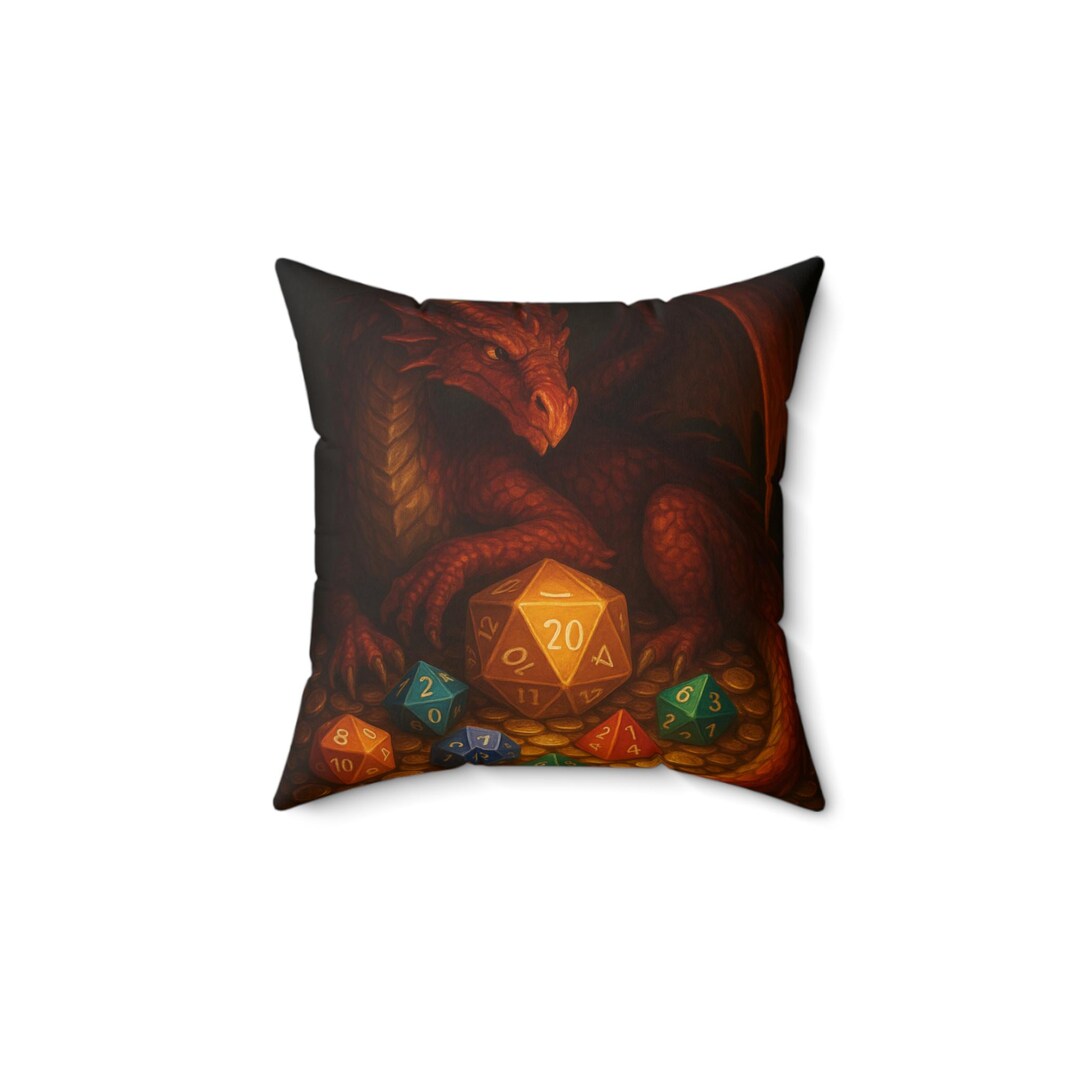 Dragon Hoarding Dice Pillow, Dungeons and Dragons Pillow, RPG Decor ...
