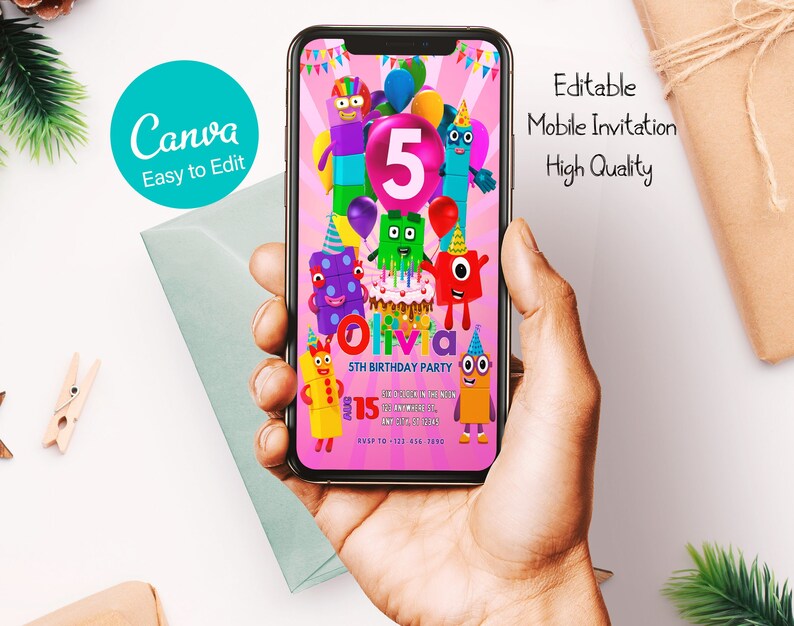 Numberblocks Birthday Invitation Numberblocks Birthday Party Invite ...