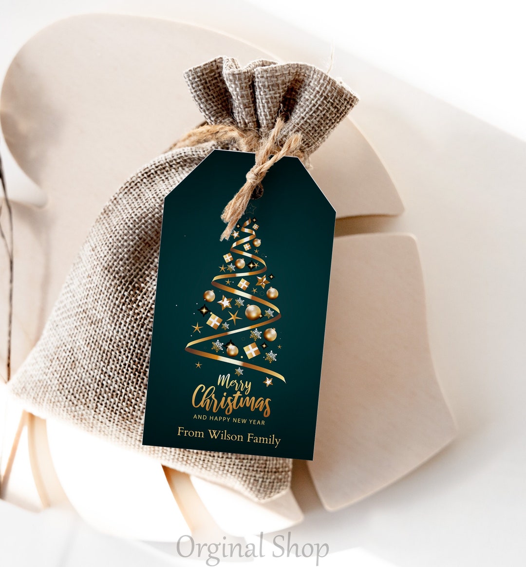 Tree Favor Tag PRINTABLE Golden Tree Christmas Tag Holiday - Etsy
