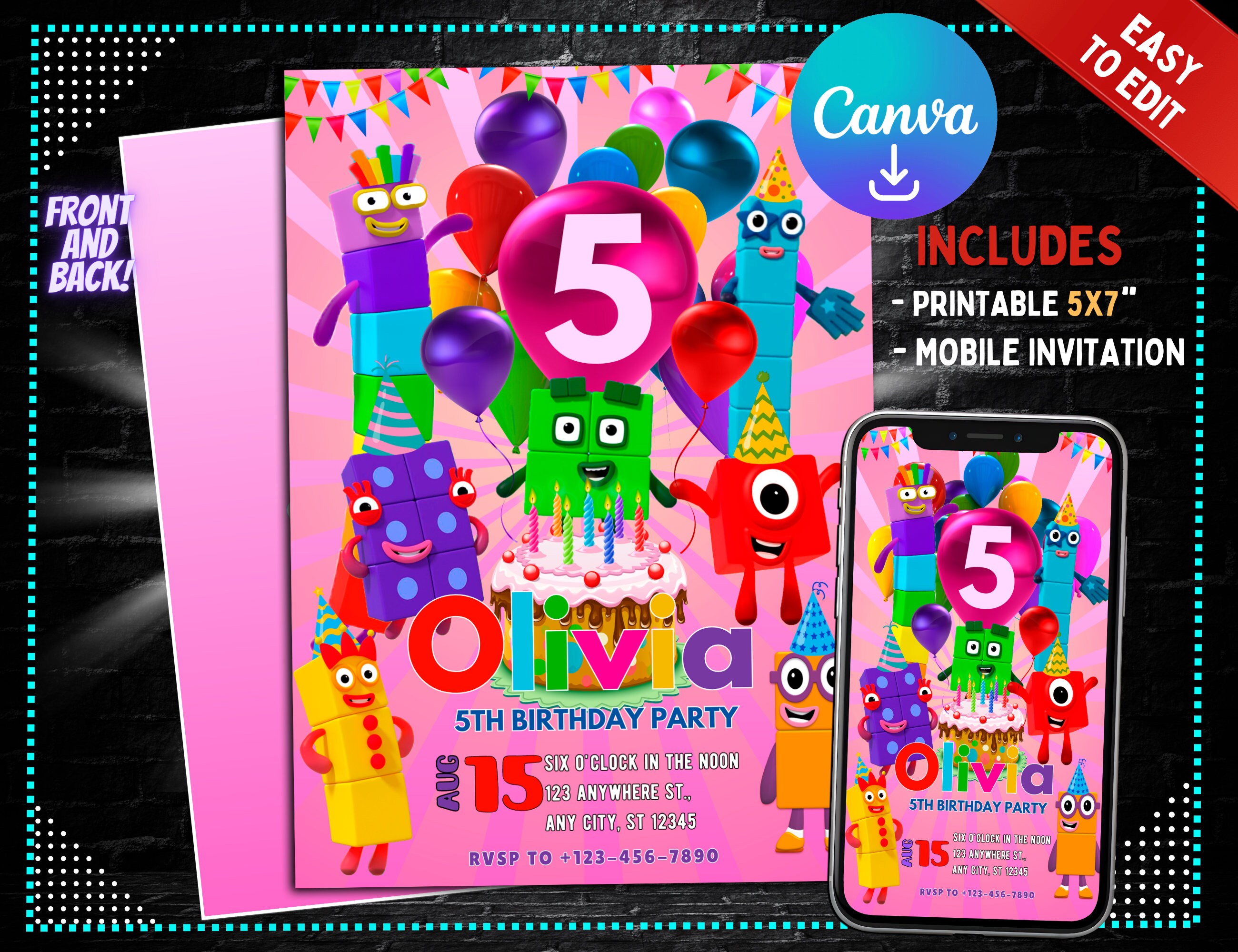 Numberblocks Birthday Invitation Numberblocks Birthday Party Invite ...