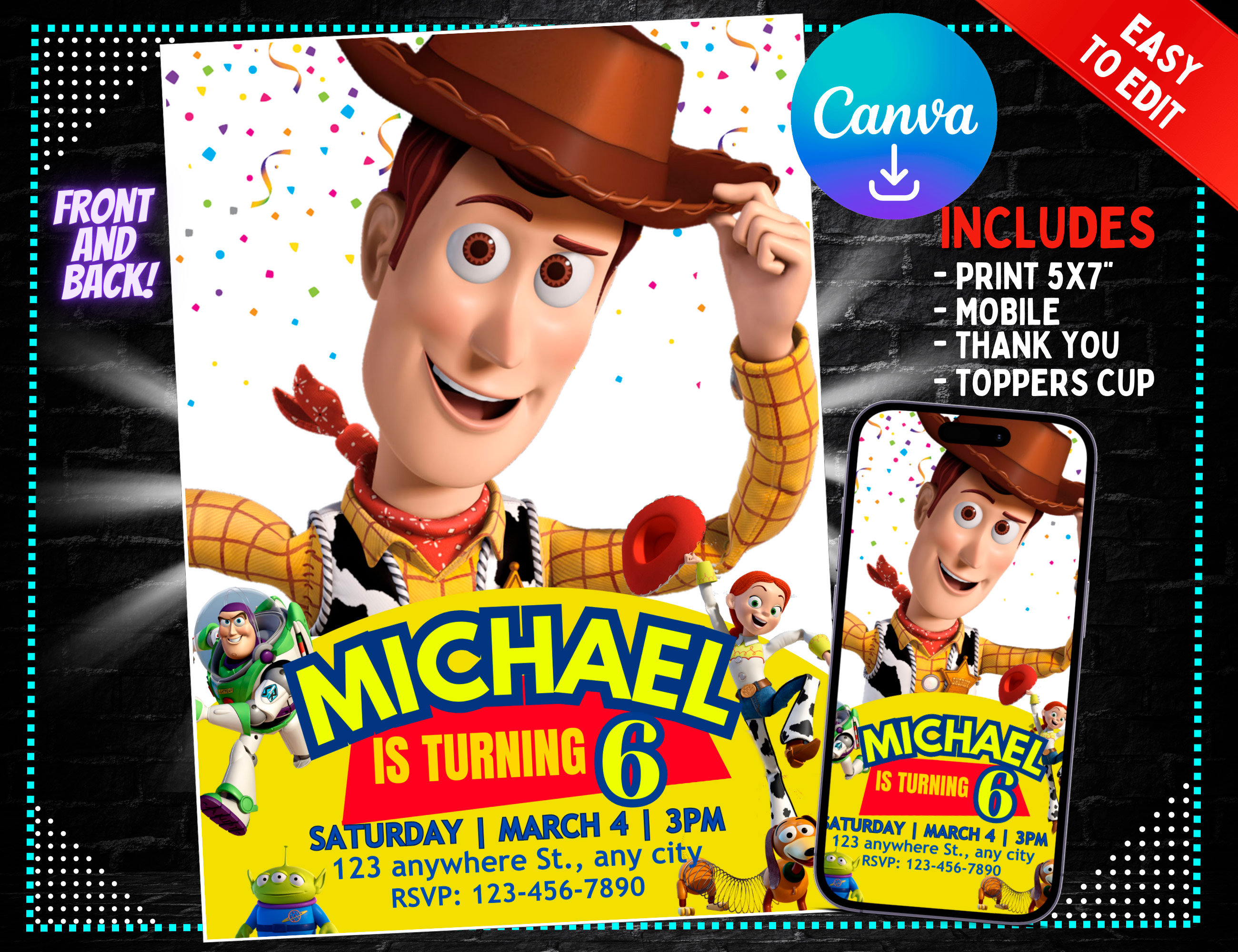 Invitación de Cumpleaños de Toy Story, Plantilla Editable Imprimible ...