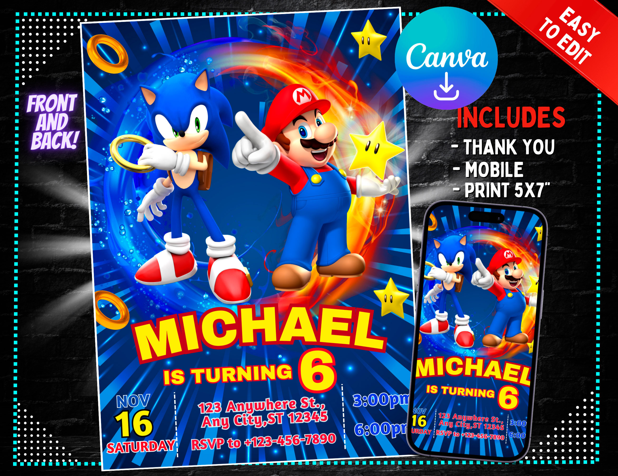 Mario And Sonic Birthday Invitation Sonic Mario Birthday Party Invite